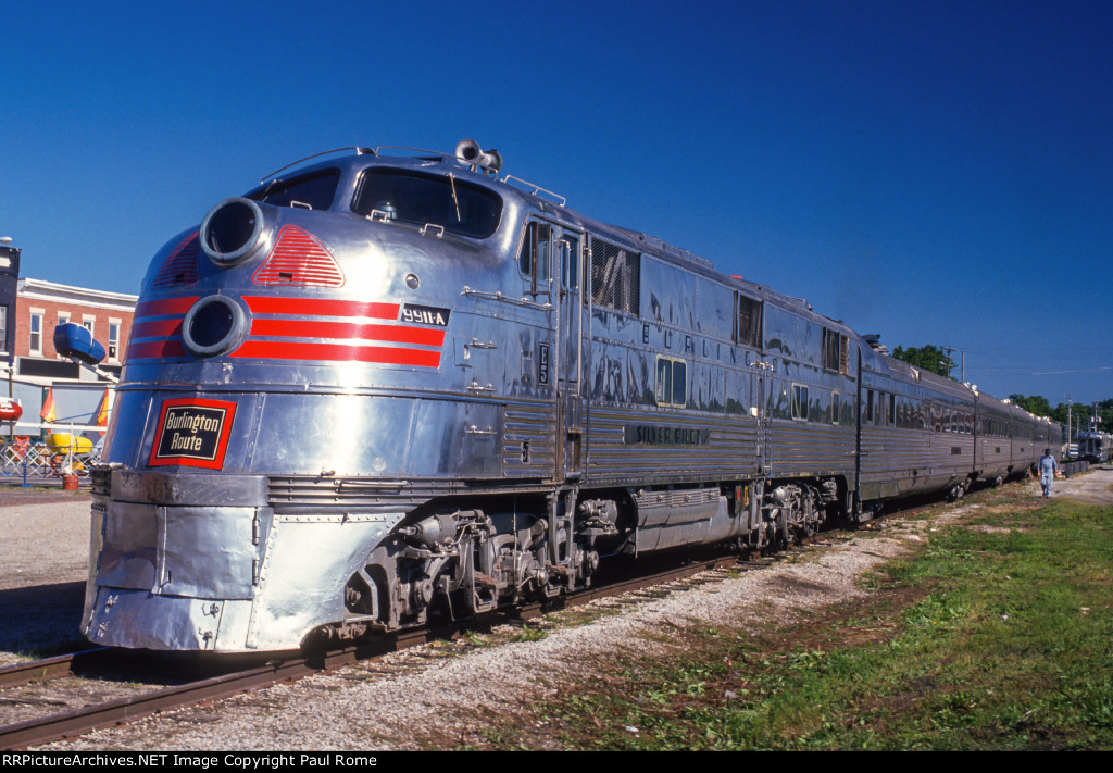 CB&Q 9911A, Silver Pilot and the Nebraska Zephyr, on display at Corn Fest